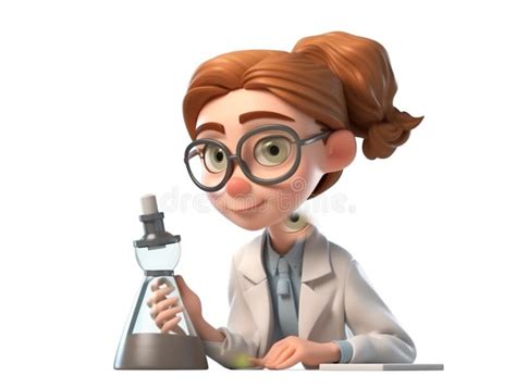 3d Cartoon Illustration Showing A Young Scientist Working In A Laboratory Stock Illustration