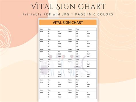 Printable Vital Sign Chart Vital Sign Log Vital Sign Tracker Vital Sign Sheet Nursing Vitals