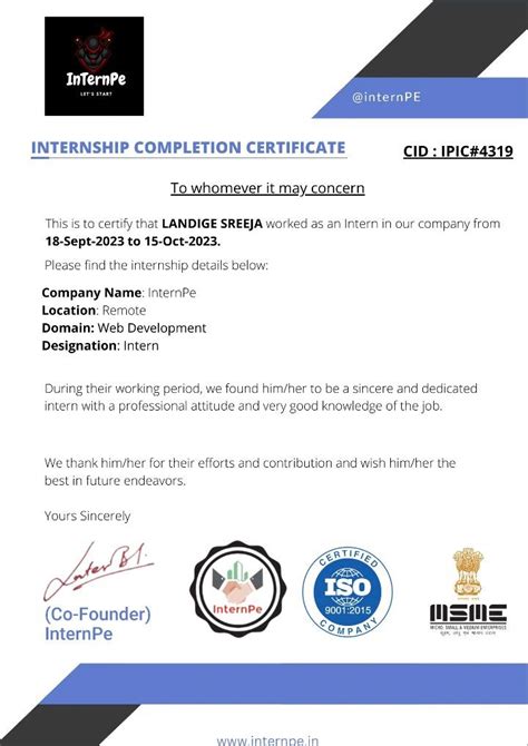 Sreeja Landige On Linkedin Internpe Webdevelopment Internship