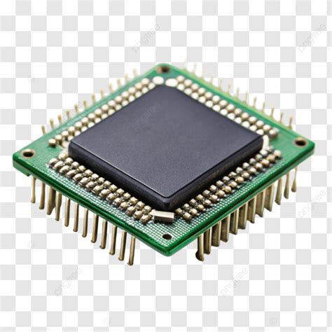 Green Pcb Microcontroller With Gold Pins And Integrated Circuits For