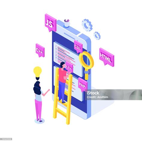 Programming Software Or App Development Isometric Concept Big Data