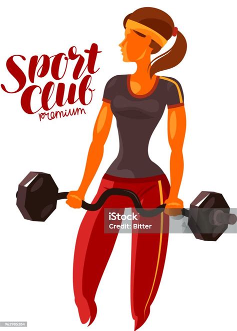 소녀 또는 젊은 여자 손에 무거운 바 벨을 들고 피트 니스 헬스 보디 빌딩 벡터 일러스트 레이 션 권위에 대한 스톡 벡터 아트 및 기타 이미지 Istock