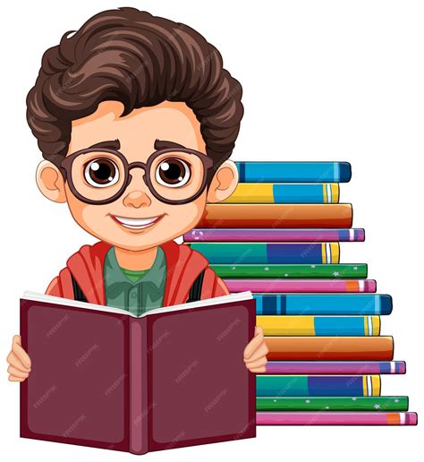 Умный мальчик читает книгу Бесплатно векторы