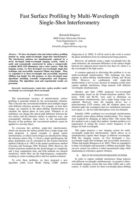 Pdf Fast Surface Profiling By Multi Wavelength Single Shot Interferometry