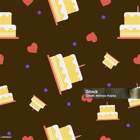 하트와 물방울 무늬 원활한 반복 배경해피 생일 케이크 디저트 갈색에 대한 스톡 벡터 아트 및 기타 이미지 갈색 귀여운 디자인 Istock
