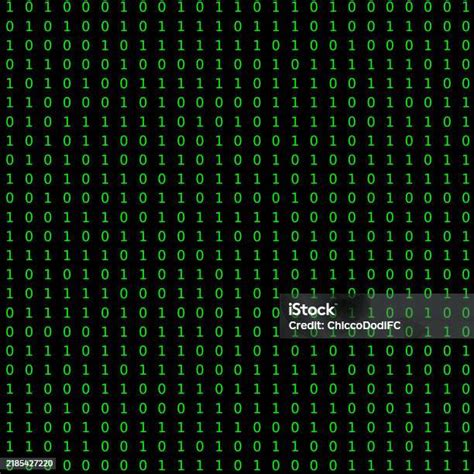 Green 0s And 1s In A Random Sequence Ideal As A Concept For A Pc Or Cryptography On Black Stock