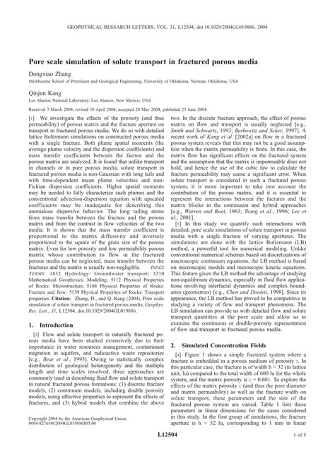 Pdf Pore Scale Simulation Of Solute Transport In Fractured Porous Media