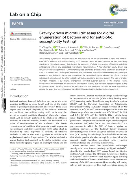 Pdf Gravity Driven Microfluidic Assay For Digital Enumeration Of