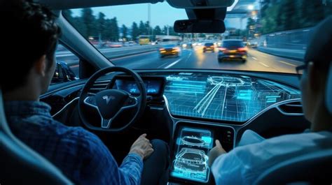 Interior View Of A Car With Futuristic Dashboard Displaying A Map And A