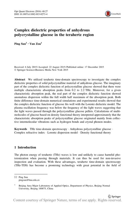 Complex Dielectric Properties Of Anhydrous Polycrystalline Glucose In The Terahertz Region