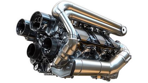 A Turbocharged Inlinefour Engine In Motion With Visible Exhaust And Intake Cycles Isolated On A