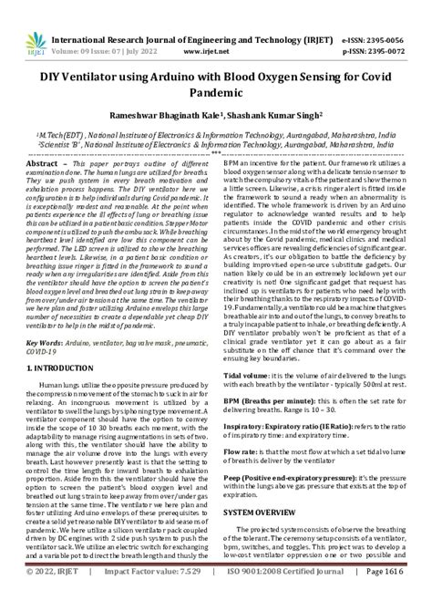 Pdf Diy Ventilator Using Arduino With Blood Oxygen Sensing For Covid
