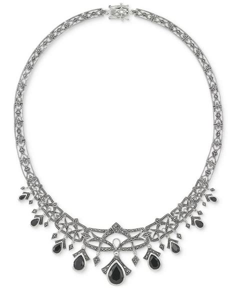 Macys Onyx And Marcasite Dangle 18 Statement Necklace In Sterling