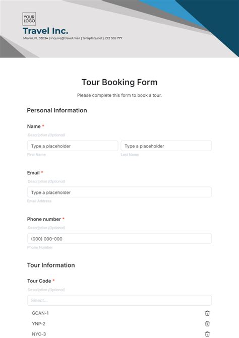 Free Tour Booking Form Template To Edit Online