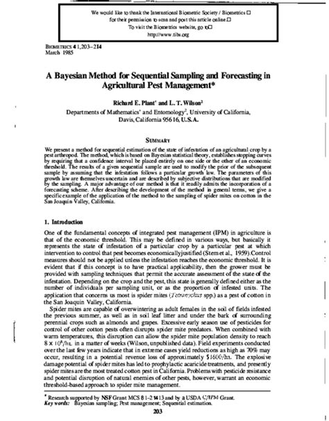 Pdf A Bayesian Method For Sequential Sampling And Forecasting In Agricultural Pest Management