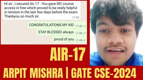Arpit Mishra Air 17 Gate Cse 2024 Youtube