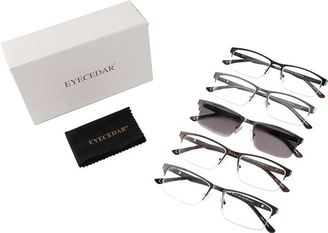 Buy Eyecedar 5 Pack Metal Half Frame Reading Glasses Men Rectangle Style Stainless Steel