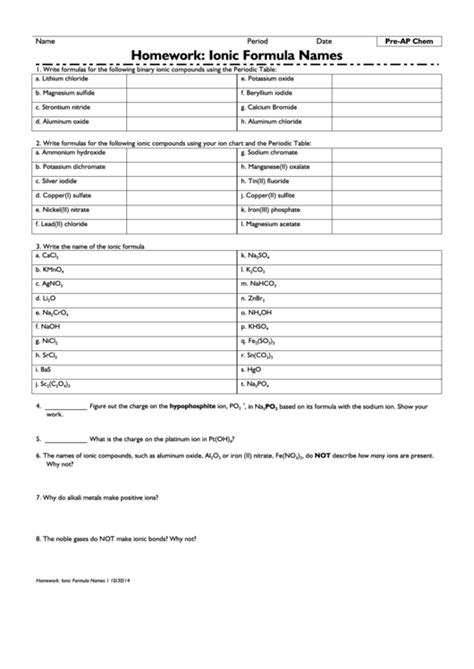 Ionic Formula Names Printable Pdf Download