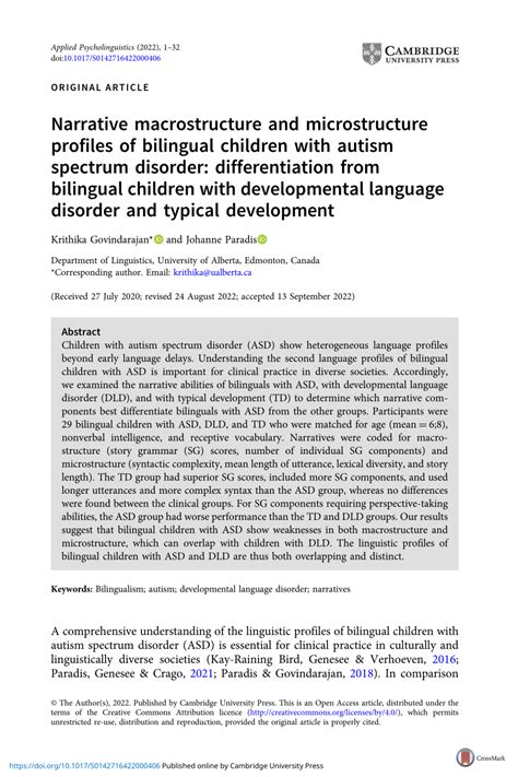 Pdf Narrative Macrostructure And Microstructure Profiles Of Bilingual