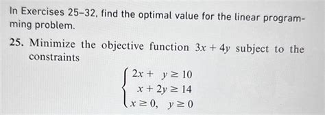 Solved In Exercises Find The Optimal Value For The Chegg