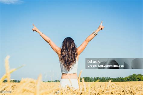 밀 필드에 야외 재미 검은 긴 머리를 가진 젊은 행복 한 여자 자유 개념입니다 검정 머리에 대한 스톡 사진 및 기타 이미지 검정 머리 계절 곡초류 Istock