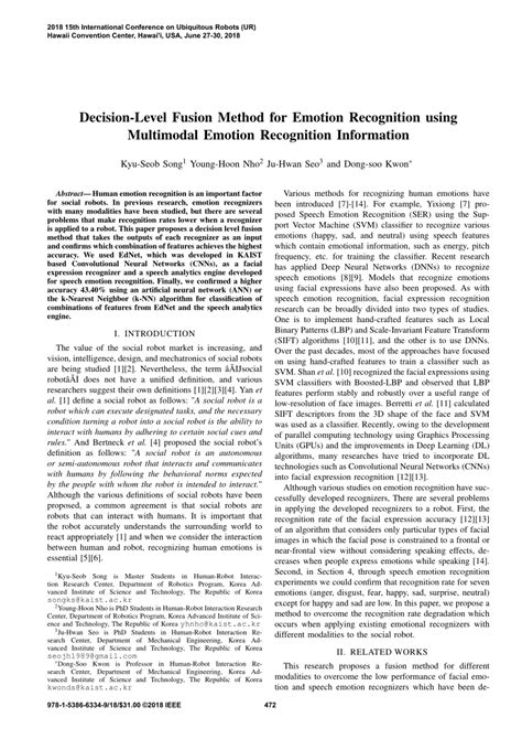 Pdf Decision Level Fusion Method For Emotion Recognition Using Multimodal Emotion Recognition
