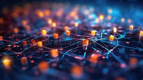 Abstract Technology Background With A Cyber Network Grid And Connected Particles Stock