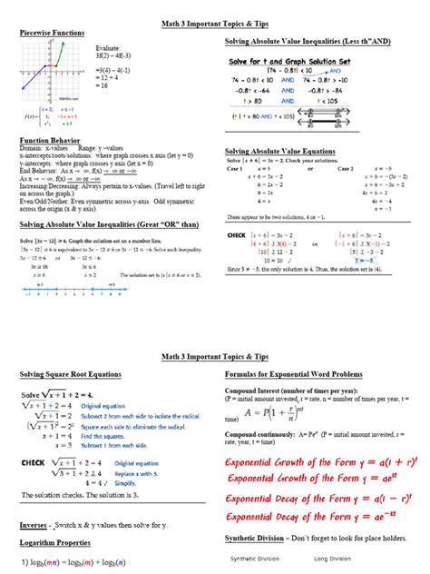 Math 3 New Formula Sheet 2 Pdf Circle Asymptote