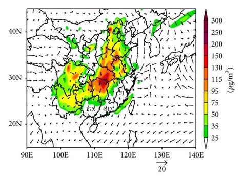 The Spatial Distribution Of Simulated Pm2 5 μg M³ And 10 M Wind Download Scientific Diagram