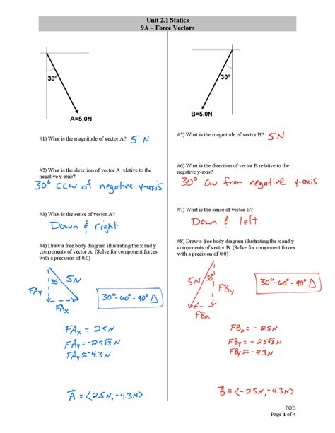Unit 21 Statics 9a Force Vectors Lecture Notes Statics Docsity