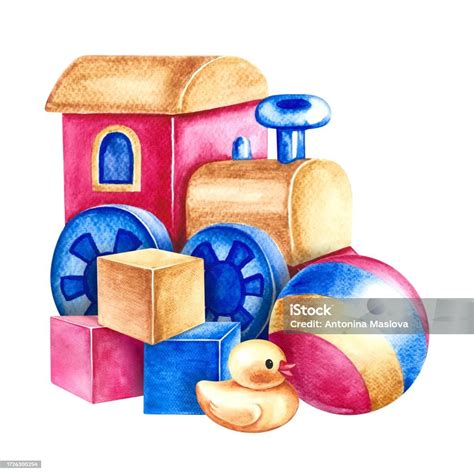 장난감 기차 수제 수채화 그림입니다 격리 아동 도서 엽서 및 전단지 디자인 아동 용품의 라벨 포장 및 인쇄물 0명에 대한 스톡 벡터 아트 및 기타 이미지 Istock