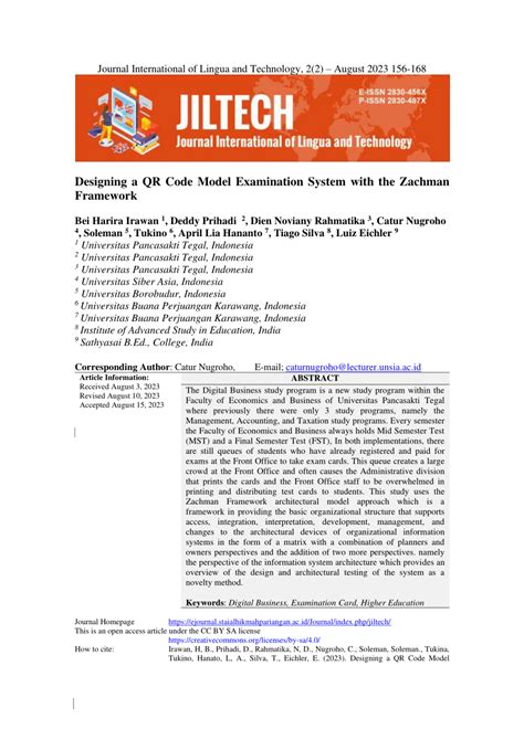 Pdf Designing A Qr Code Model Examination System With The Zachman