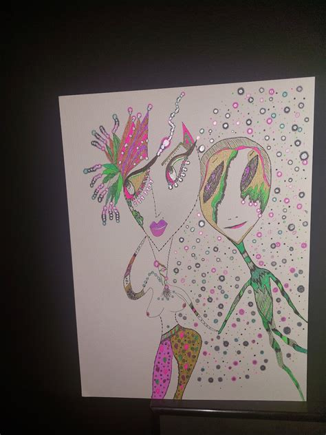 Alien Wall Décor Sketch of Sexy Girl Wall Hanging Hand Painted Art Gift for Alien Lover Artwork