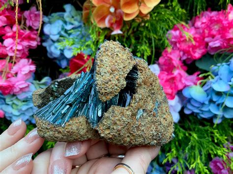 Vivianite Crystal Cluster On Matrix Deep Bluish Green Mineral Display