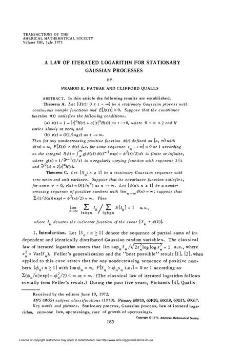 Pdf A Law Of Iterated Logarithm For Stationary Gaussian Processes