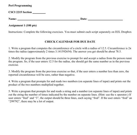 Solved Perl Programming Csci 2215 Section Name Assignment 1