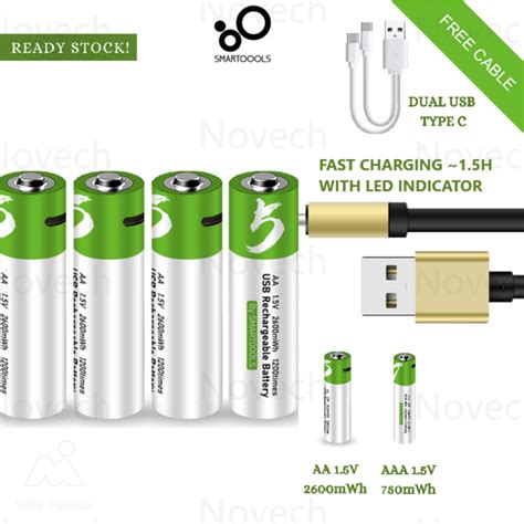 SG Stock 4 Per Pack USB Type C Rechargeable Battery 1 5V Lithium Li Ion AA AAA SMARTOOOLS