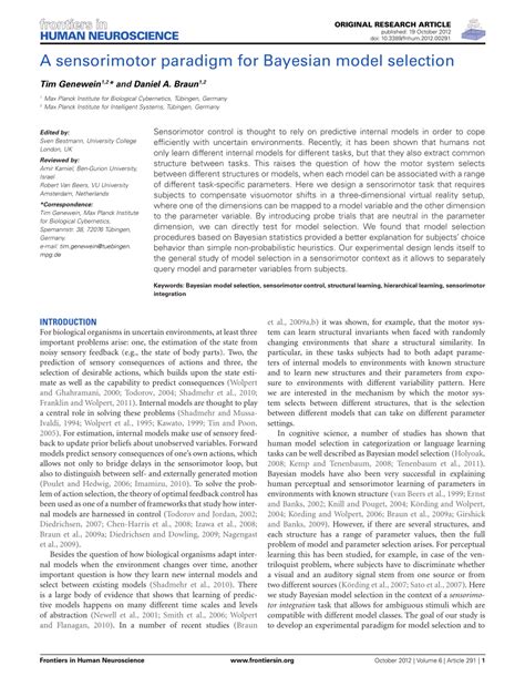 Pdf A Sensorimotor Paradigm For Bayesian Model Selection