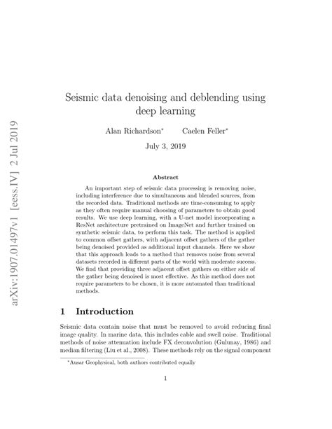 PDF Seismic Data Denoising And Deblending Using Deep Learning