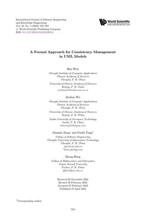 Pdf A Formal Approach For Consistency Management In Uml Models