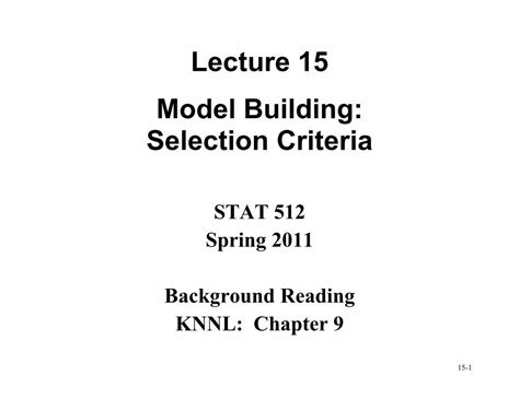 Pdf Lecture 15 Model Building Selection Criteriaghobbsstat512