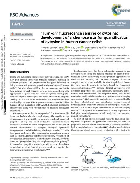 Pdf “turn On” Fluorescence Sensing Of Cytosine Development Of A