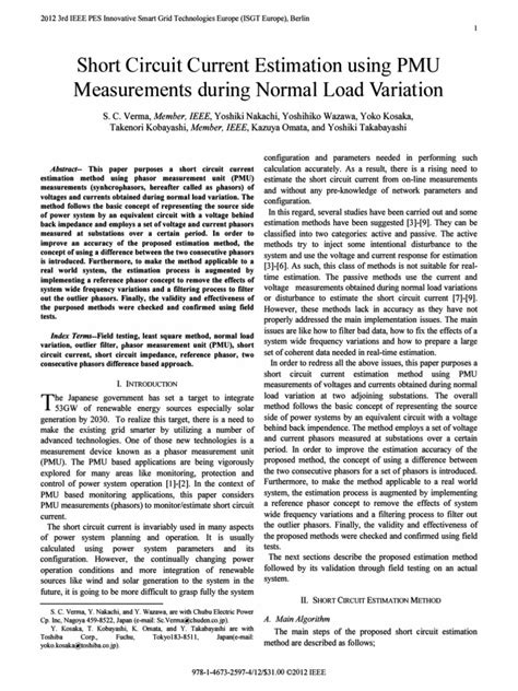 Short Circuit Current Estimation Using Pmu Measurements During Normal Load Variation Pdf