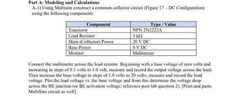 solved part a modeling and calculations a 1 using multisim