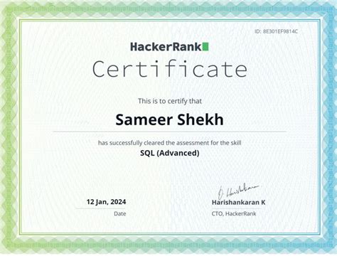 Sameer Shekh On Linkedin Sql Hackerrank Certification Dataanalysis
