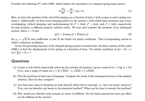 Solved Consider The Following 2nd Order Ode Which Depicts