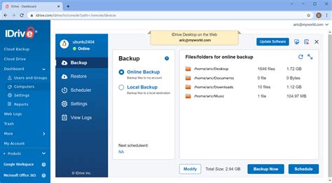 Cloud Backup For Linux Servers Via IDrive Web Console