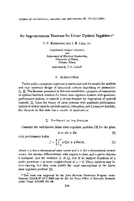 pdf an approximation theorem for linear optimal regulators