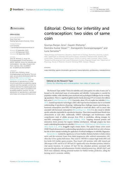 Pdf Editorial Omics For Infertility And Contraception Two Sides Of