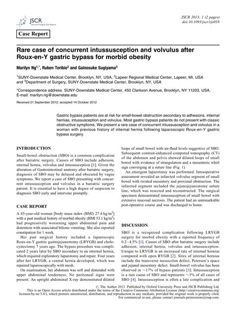 Pdf Rare Case Of Concurrent Intussusception And Volvulus After Roux En Y Gastric Bypass For